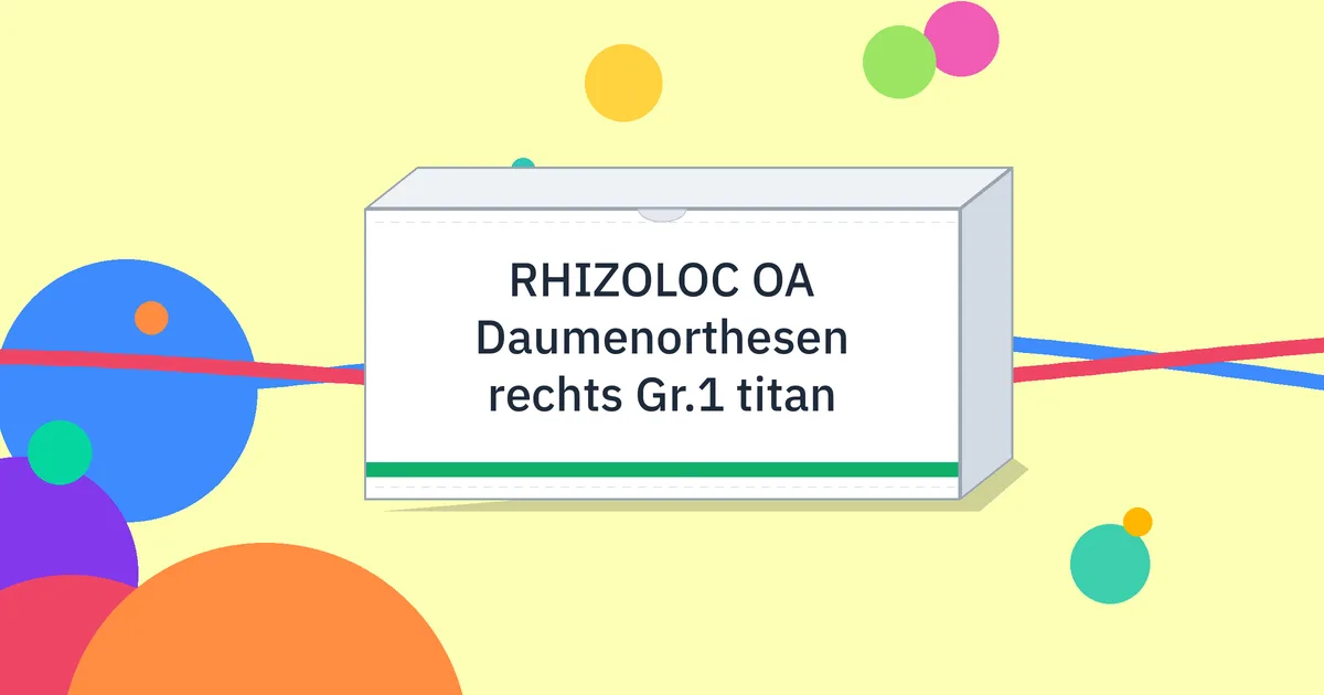 Symbolbild: Packung mit der Aufschrift RHIZOLOC OA Daumenorthesen rechts Gr.1 titan (PZN 18797921) – Verfügbarkeit und Bezug in Apotheken in Frankfurt am Main