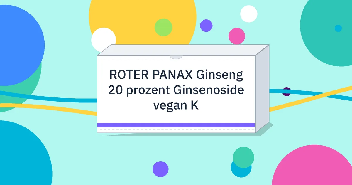 Symbolbild: Packung mit der Aufschrift ROTER PANAX Ginseng 20 prozent Ginsenoside vegan K (PZN 20060582) – Verfügbarkeit und Bezug in Apotheken in Frankfurt am Main