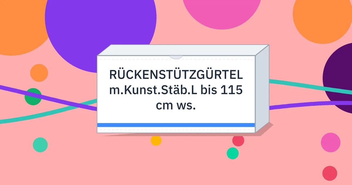 Symbolbild: Packung mit der Aufschrift RÜCKENSTÜTZGÜRTEL m.Kunst.Stäb.L bis 115 cm ws. (PZN 10173210) – Verfügbarkeit und Bezug in Apotheken in Frankfurt am Main