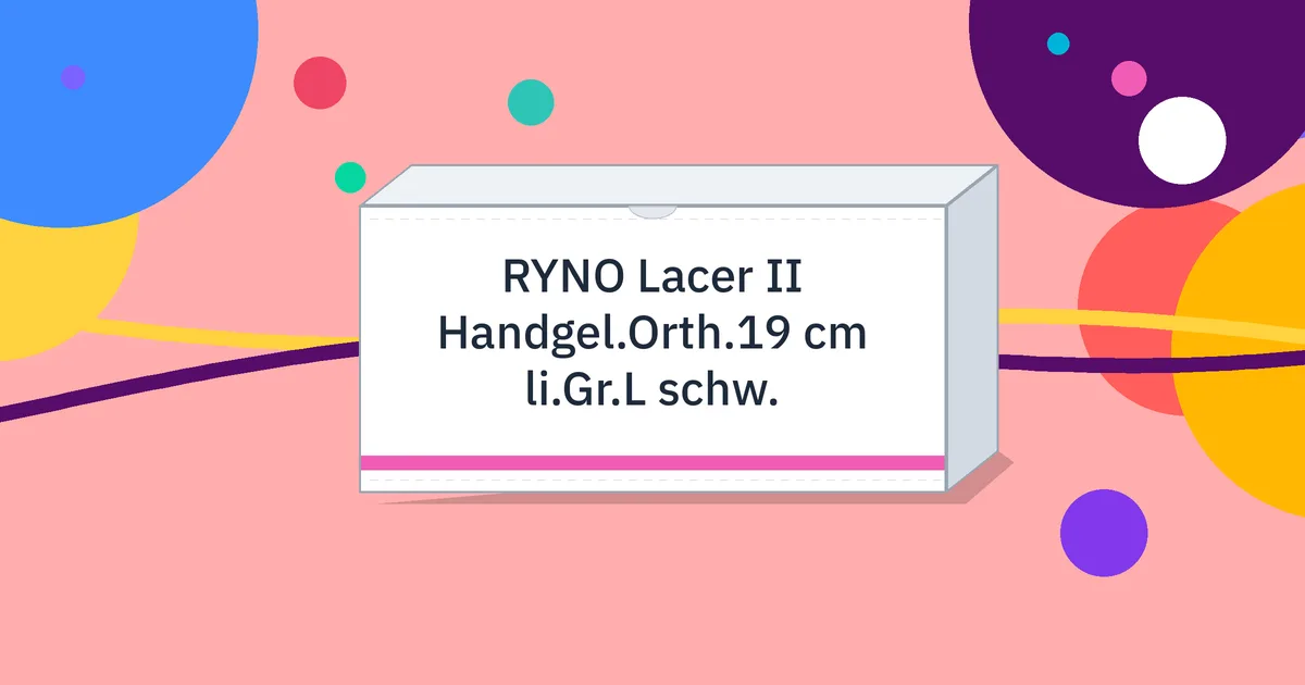 Symbolbild: Packung mit der Aufschrift RYNO Lacer II Handgel.Orth.19 cm li.Gr.L schw. (PZN 14048430) – Verfügbarkeit und Bezug in Apotheken in Frankfurt am Main