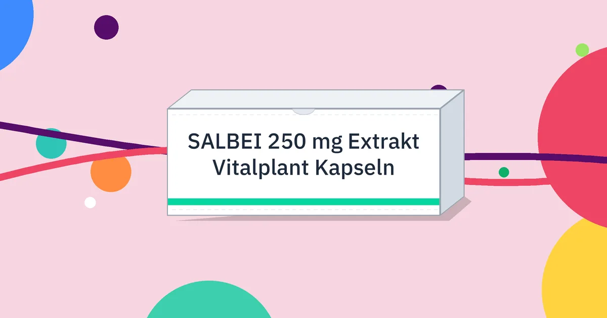 Symbolbild: Packung mit der Aufschrift SALBEI 250 mg Extrakt Vitalplant Kapseln (PZN 13420287) – Verfügbarkeit und Bezug in Apotheken in Frankfurt am Main