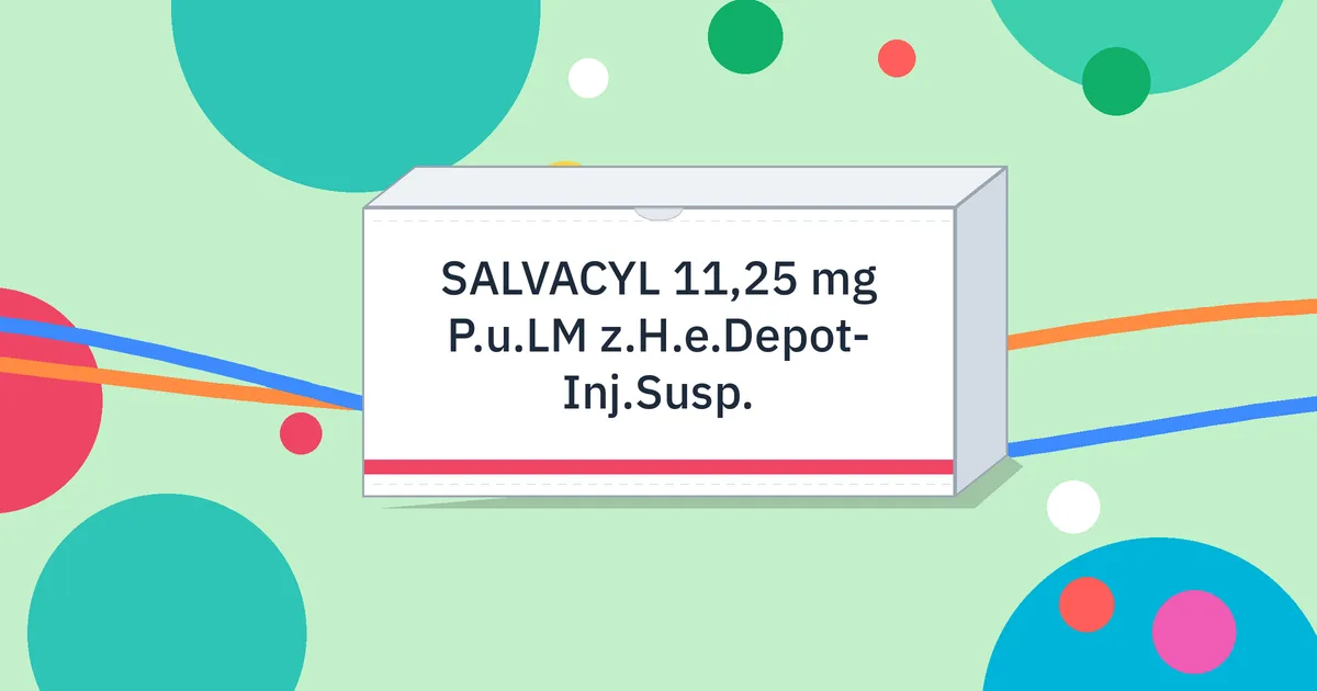 Symbolbild: Packung mit der Aufschrift SALVACYL 11,25 mg P.u.LM z.H.e.Depot-Inj.Susp. (PZN 17670420) – Verfügbarkeit und Bezug in Apotheken in Frankfurt am Main