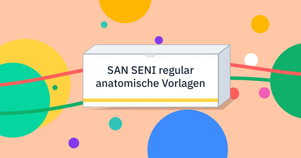 Symbolbild: Packung mit der Aufschrift SAN SENI regular anatomische Vorlagen (PZN 13348147) – Verfügbarkeit und Bezug in Apotheken in Frankfurt am Main