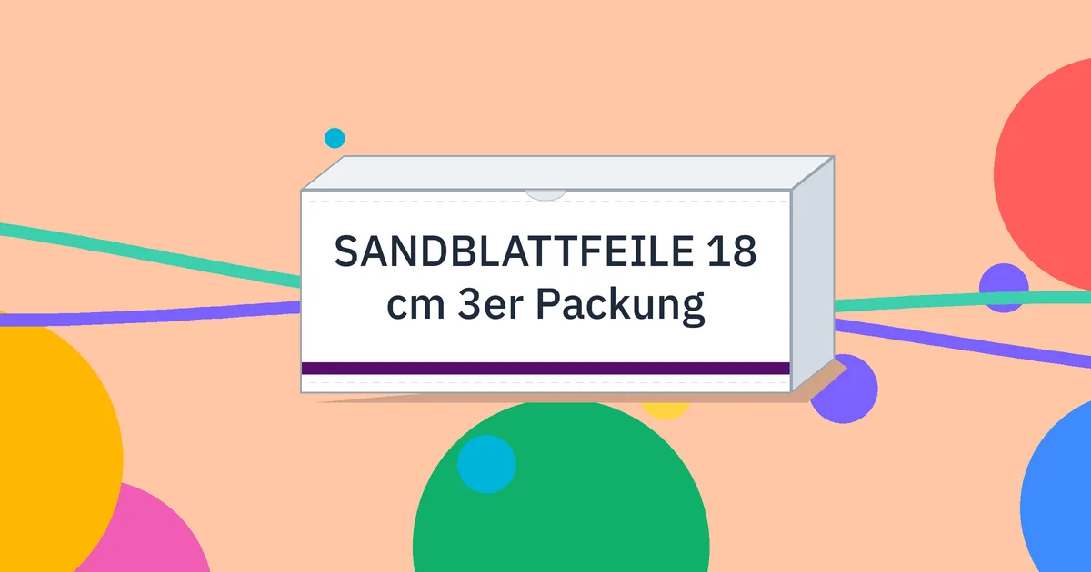 Symbolbild: Packung mit der Aufschrift SANDBLATTFEILE 18 cm 3er Packung (PZN 17288353) – Verfügbarkeit und Bezug in Apotheken in Frankfurt am Main