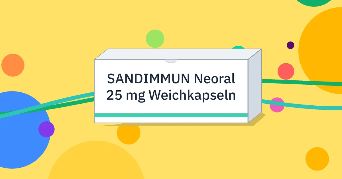 Symbolbild: Packung mit der Aufschrift SANDIMMUN Neoral 25 mg Weichkapseln (PZN 08898905) – Verfügbarkeit und Bezug in Apotheken in Frankfurt am Main
