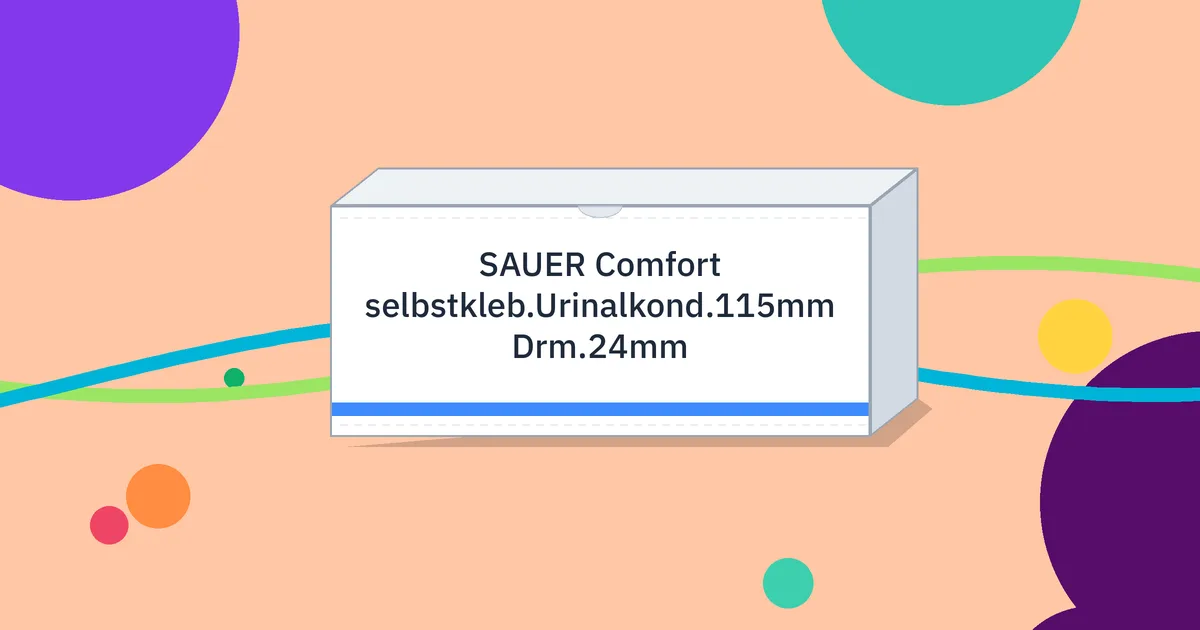Symbolbild: Packung mit der Aufschrift SAUER Comfort selbstkleb.Urinalkond.115mm Drm.24mm (PZN 00464320) – Verfügbarkeit und Bezug in Apotheken in Frankfurt am Main