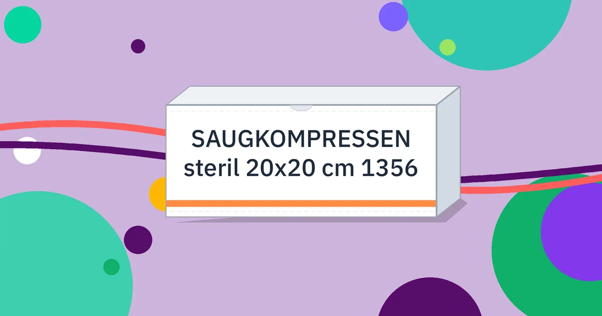 Symbolbild: Packung mit der Aufschrift SAUGKOMPRESSEN steril 20x20 cm 1356 (PZN 16623140) – Verfügbarkeit und Bezug in Apotheken in Frankfurt am Main