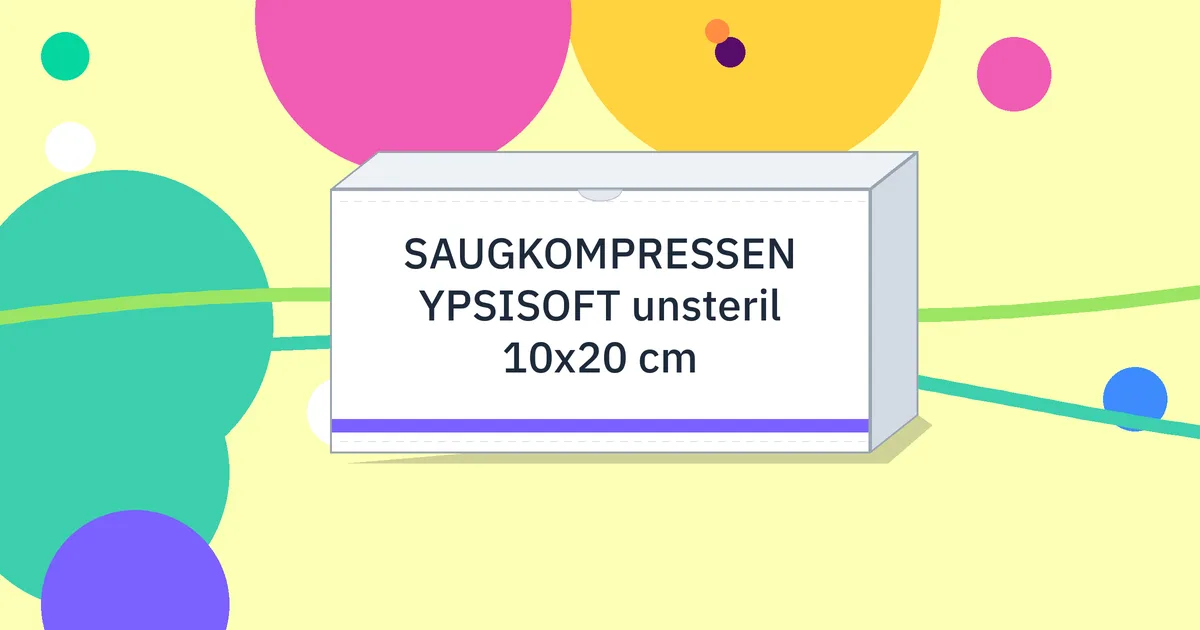 Symbolbild: Packung mit der Aufschrift SAUGKOMPRESSEN YPSISOFT unsteril 10x20 cm (PZN 03262924) – Verfügbarkeit und Bezug in Apotheken in Frankfurt am Main