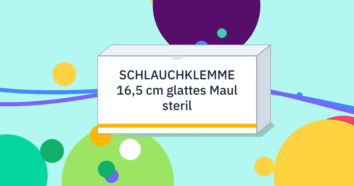 Symbolbild: Packung mit der Aufschrift SCHLAUCHKLEMME 16,5 cm glattes Maul steril (PZN 17248187) – Verfügbarkeit und Bezug in Apotheken in Frankfurt am Main