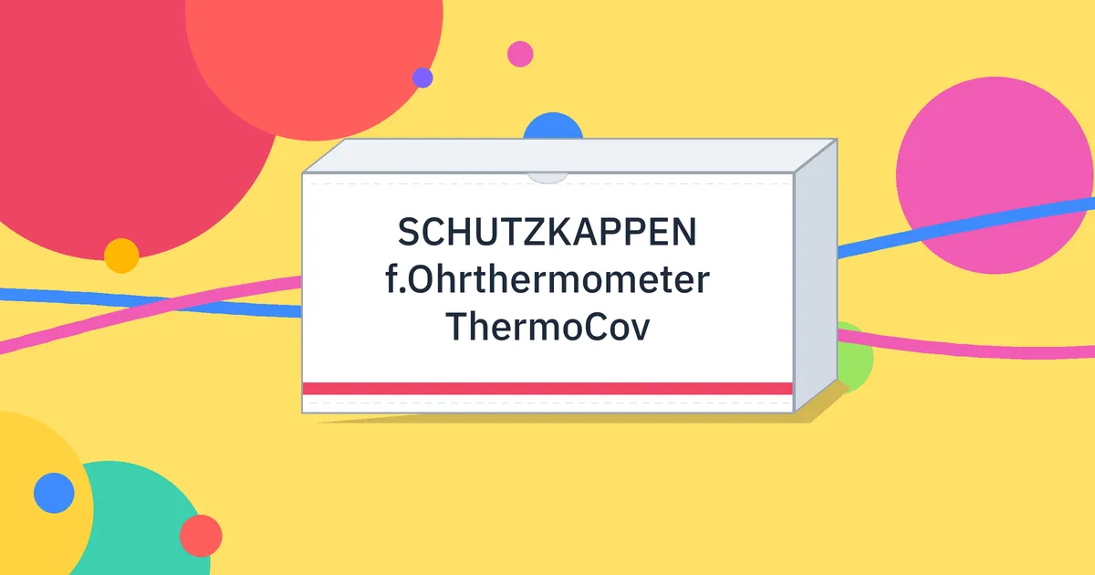 Symbolbild: Packung mit der Aufschrift SCHUTZKAPPEN f.Ohrthermometer ThermoCov (PZN 16779735) – Verfügbarkeit und Bezug in Apotheken in Frankfurt am Main