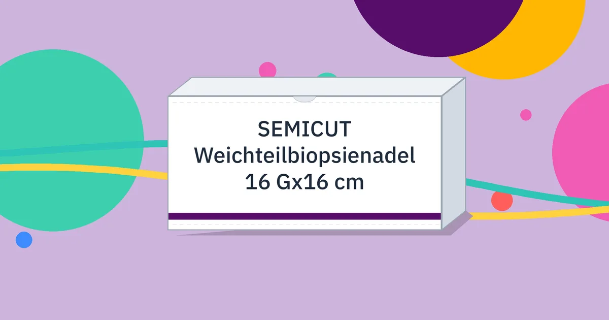 Symbolbild: Packung mit der Aufschrift SEMICUT Weichteilbiopsienadel 16 Gx16 cm (PZN 19735885) – Verfügbarkeit und Bezug in Apotheken in Frankfurt am Main