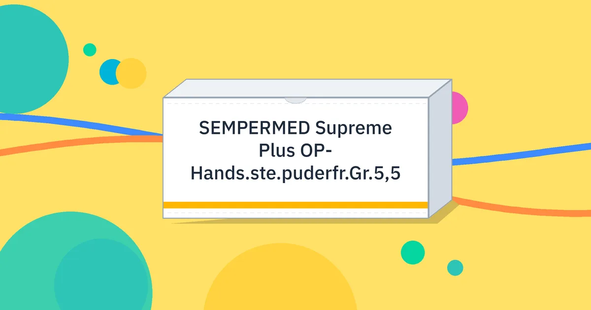 Symbolbild: Packung mit der Aufschrift SEMPERMED Supreme Plus OP-Hands.ste.puderfr.Gr.5,5 (PZN 11123697) – Verfügbarkeit und Bezug in Apotheken in Frankfurt am Main