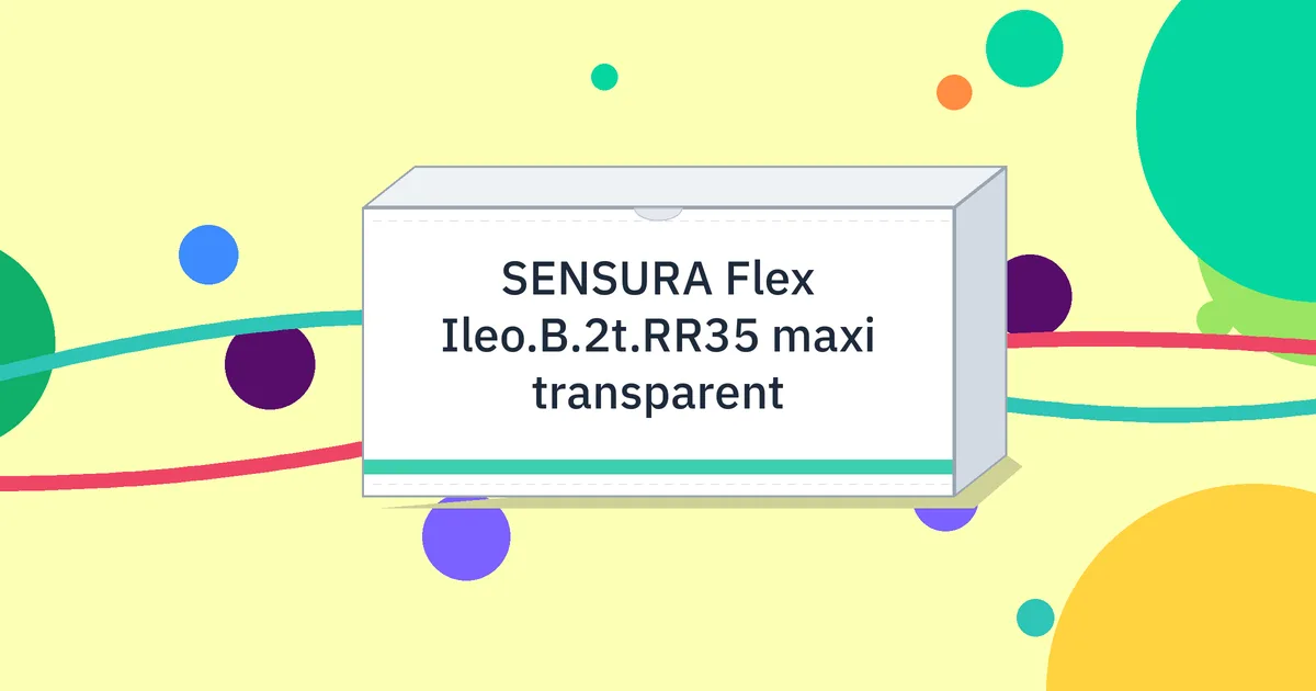 Symbolbild: Packung mit der Aufschrift SENSURA Flex Ileo.B.2t.RR35 maxi transparent (PZN 03116849) – Verfügbarkeit und Bezug in Apotheken in Frankfurt am Main