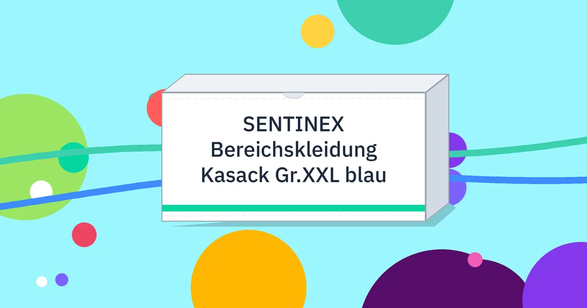 Symbolbild: Packung mit der Aufschrift SENTINEX Bereichskleidung Kasack Gr.XXL blau (PZN 09285688) – Verfügbarkeit und Bezug in Apotheken in Frankfurt am Main