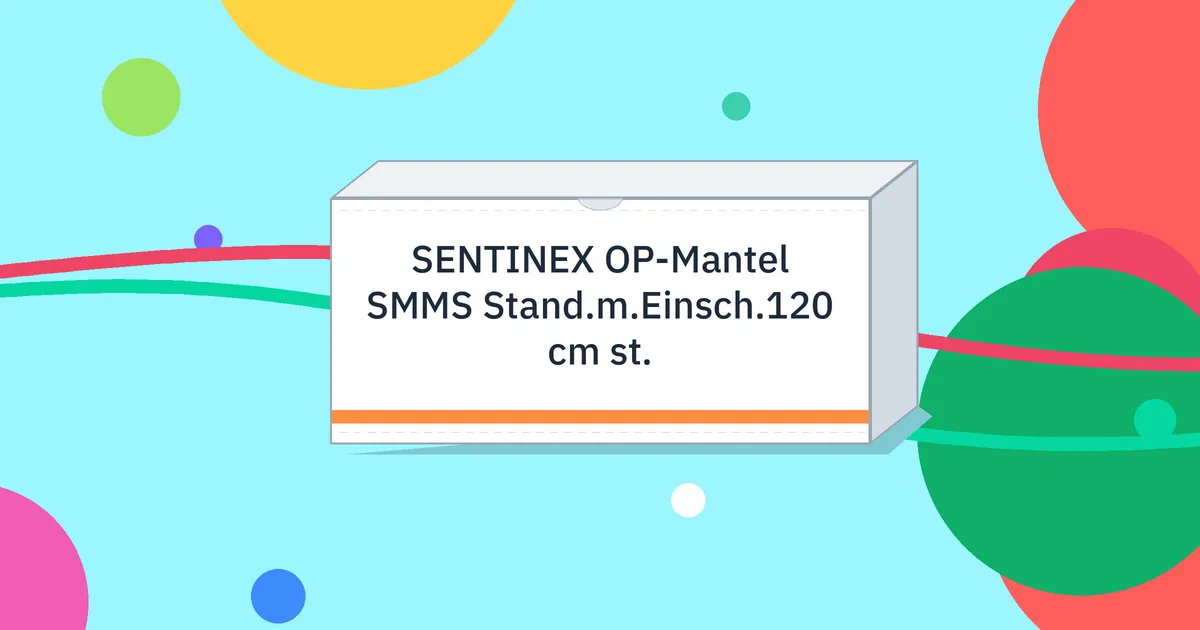 Symbolbild: Packung mit der Aufschrift SENTINEX OP-Mantel SMMS Stand.m.Einsch.120 cm st. (PZN 03163501) – Verfügbarkeit und Bezug in Apotheken in Frankfurt am Main