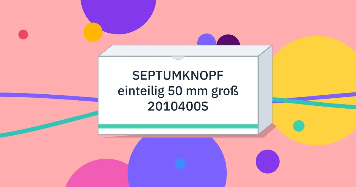 Symbolbild: Packung mit der Aufschrift SEPTUMKNOPF einteilig 50 mm groß 2010400S (PZN 00185235) – Verfügbarkeit und Bezug in Apotheken in Frankfurt am Main