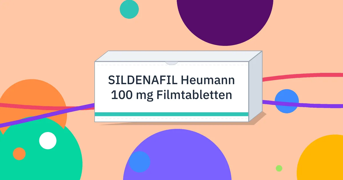 Symbolbild: Packung mit der Aufschrift SILDENAFIL Heumann 100 mg Filmtabletten (PZN 10067873) – Verfügbarkeit und Bezug in Apotheken in Frankfurt am Main