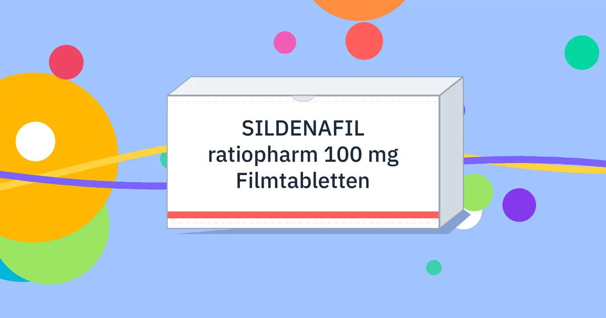Symbolbild: Packung mit der Aufschrift SILDENAFIL ratiopharm 100 mg Filmtabletten (PZN 00142622) – Verfügbarkeit und Bezug in Apotheken in Frankfurt am Main