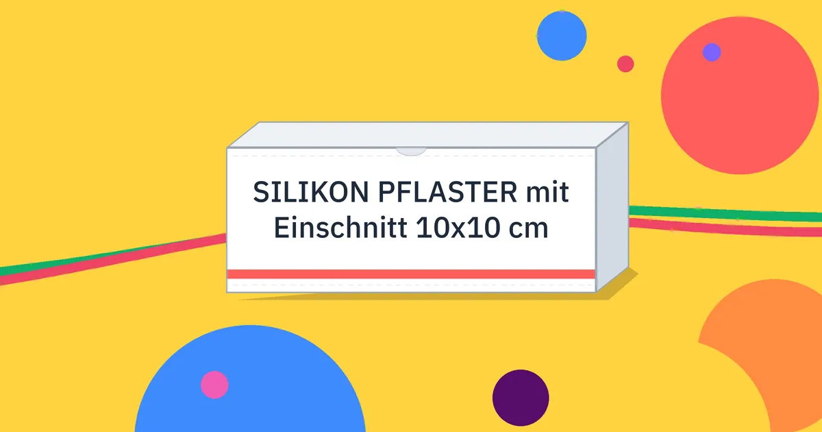 Symbolbild: Packung mit der Aufschrift SILIKON PFLASTER mit Einschnitt 10x10 cm (PZN 14269421) – Verfügbarkeit und Bezug in Apotheken in Frankfurt am Main