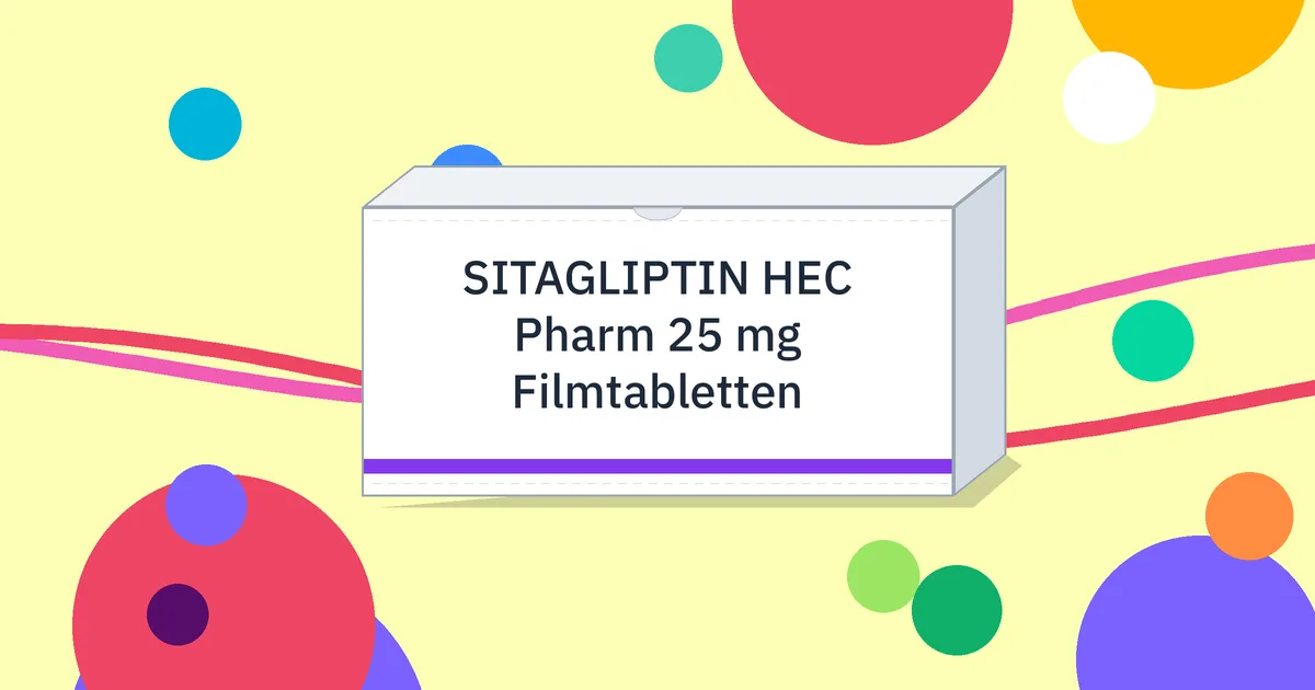 Symbolbild: Packung mit der Aufschrift SITAGLIPTIN HEC Pharm 25 mg Filmtabletten (PZN 20586781) – Verfügbarkeit und Bezug in Apotheken in Frankfurt am Main