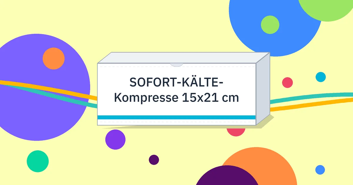 Symbolbild: Packung mit der Aufschrift SOFORT-KÄLTE-Kompresse 15x21 cm (PZN 17942516) – Verfügbarkeit und Bezug in Apotheken in Frankfurt am Main