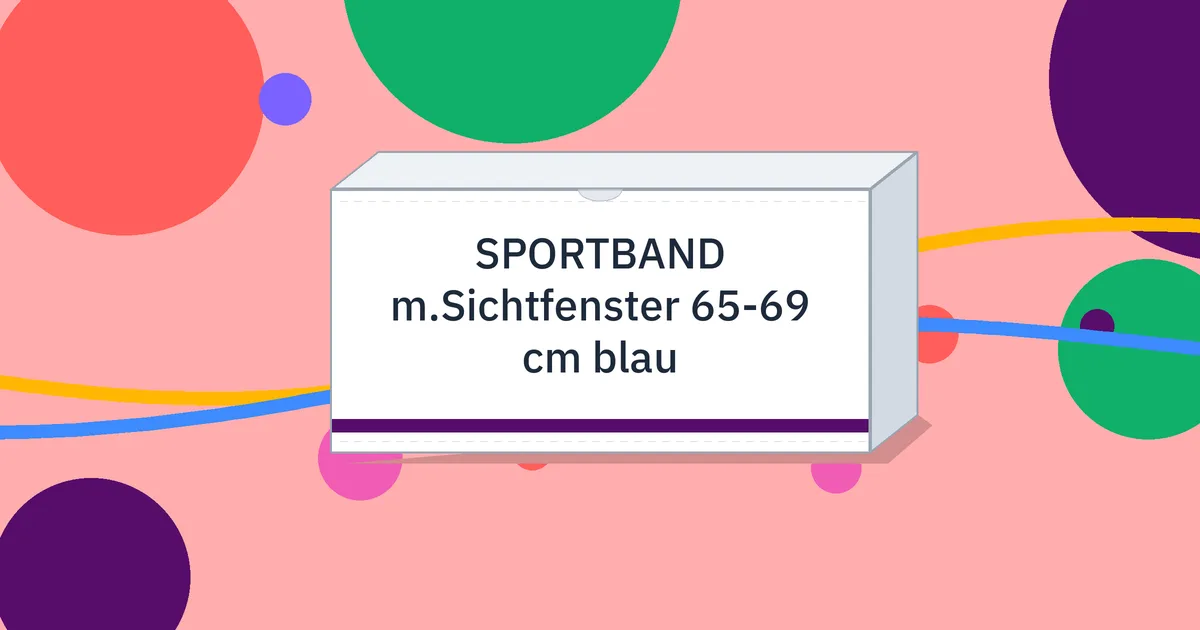 Symbolbild: Packung mit der Aufschrift SPORTBAND m.Sichtfenster 65-69 cm blau (PZN 12904439) – Verfügbarkeit und Bezug in Apotheken in Frankfurt am Main