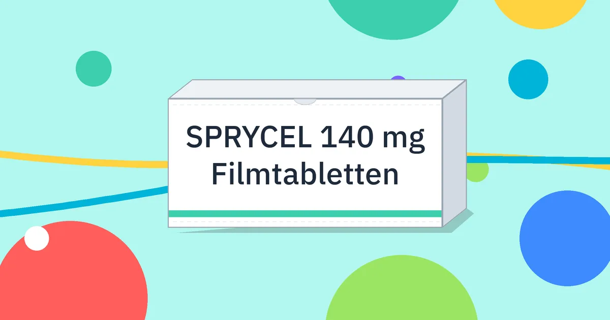 Symbolbild: Packung mit der Aufschrift SPRYCEL 140 mg Filmtabletten (PZN 07536011) – Verfügbarkeit und Bezug in Apotheken in Frankfurt am Main