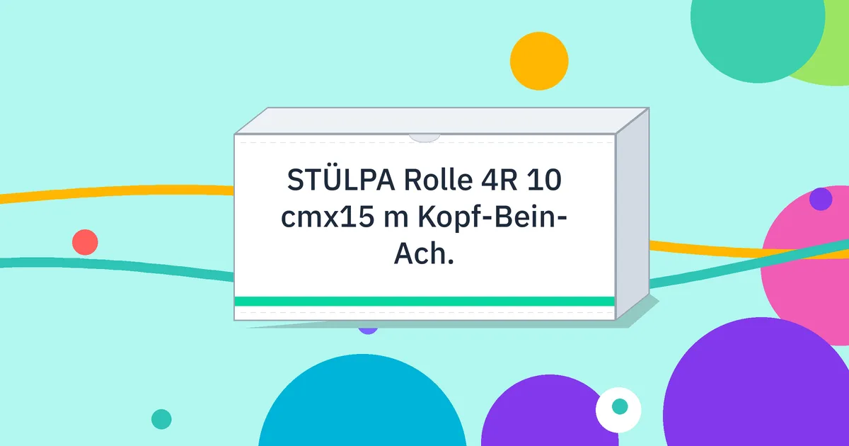 Symbolbild: Packung mit der Aufschrift STÜLPA Rolle 4R 10 cmx15 m Kopf-Bein-Ach. (PZN 19923664) – Verfügbarkeit und Bezug in Apotheken in Frankfurt am Main