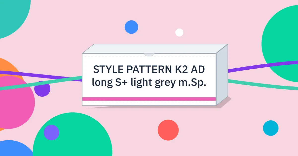 Symbolbild: Packung mit der Aufschrift STYLE PATTERN K2 AD long S+ light grey m.Sp. (PZN 19695097) – Verfügbarkeit und Bezug in Apotheken in Frankfurt am Main