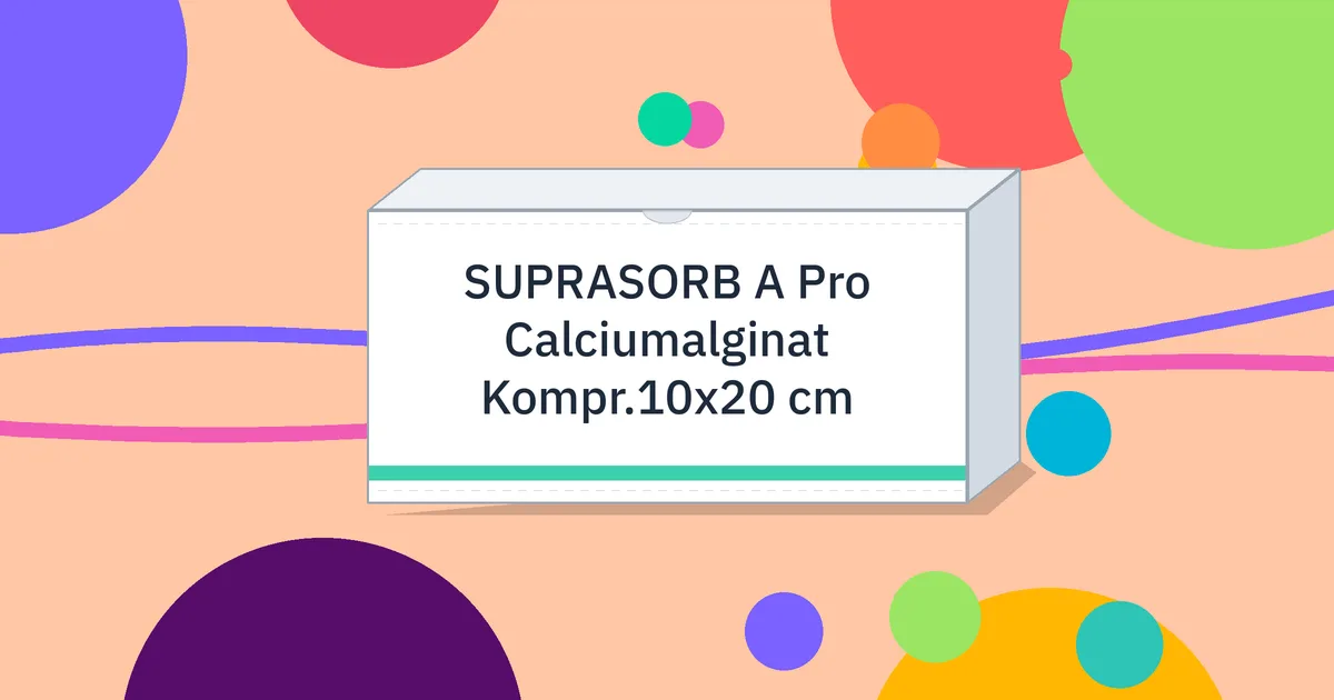Symbolbild: Packung mit der Aufschrift SUPRASORB A Pro Calciumalginat Kompr.10x20 cm (PZN 16760434) – Verfügbarkeit und Bezug in Apotheken in Frankfurt am Main