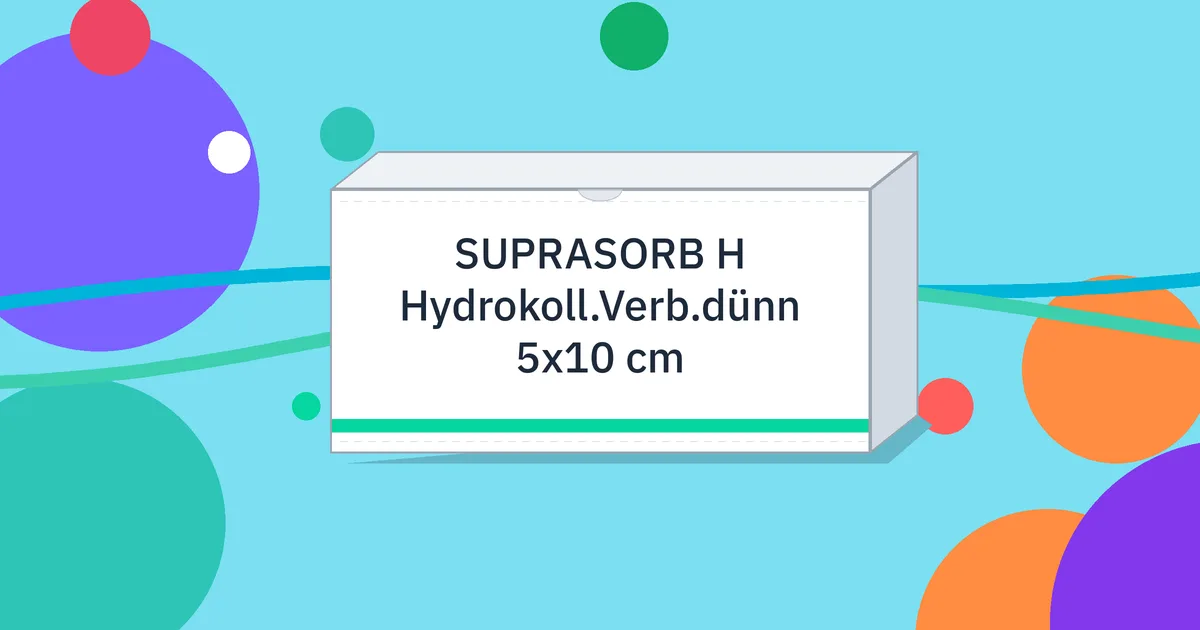 Symbolbild: Packung mit der Aufschrift SUPRASORB H Hydrokoll.Verb.dünn 5x10 cm (PZN 01727402) – Verfügbarkeit und Bezug in Apotheken in Frankfurt am Main