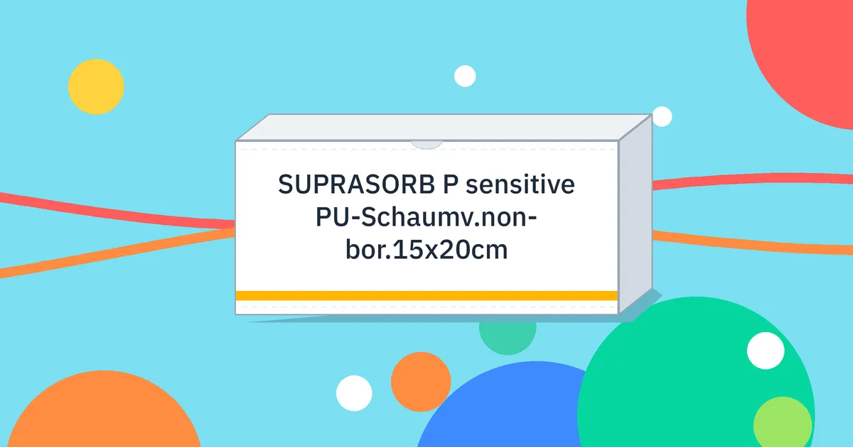 Symbolbild: Packung mit der Aufschrift SUPRASORB P sensitive PU-Schaumv.non-bor.15x20cm (PZN 15786213) – Verfügbarkeit und Bezug in Apotheken in Frankfurt am Main