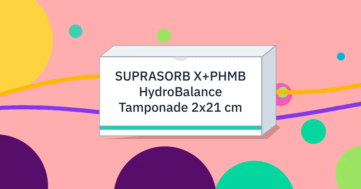 Symbolbild: Packung mit der Aufschrift SUPRASORB X+PHMB HydroBalance Tamponade 2x21 cm (PZN 13345841) – Verfügbarkeit und Bezug in Apotheken in Frankfurt am Main