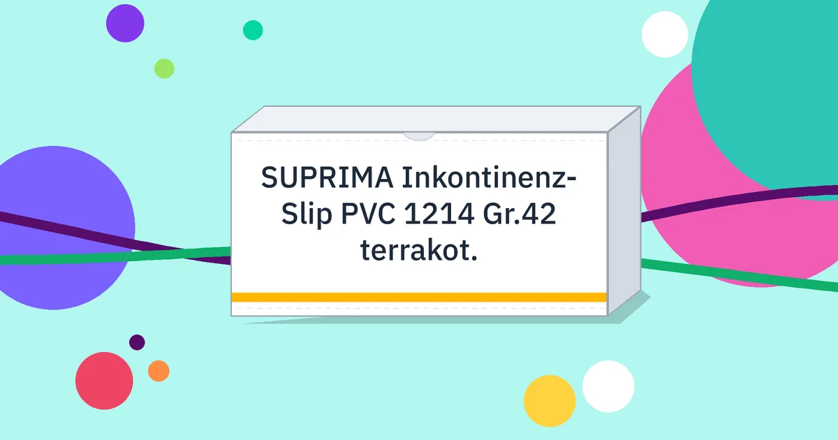 Symbolbild: Packung mit der Aufschrift SUPRIMA Inkontinenz-Slip PVC 1214 Gr.42 terrakot. (PZN 01435409) – Verfügbarkeit und Bezug in Apotheken in Frankfurt am Main