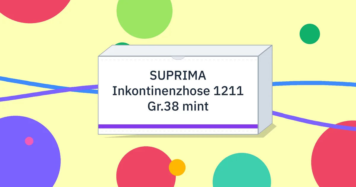Symbolbild: Packung mit der Aufschrift SUPRIMA Inkontinenzhose 1211 Gr.38 mint (PZN 07632743) – Verfügbarkeit und Bezug in Apotheken in Frankfurt am Main