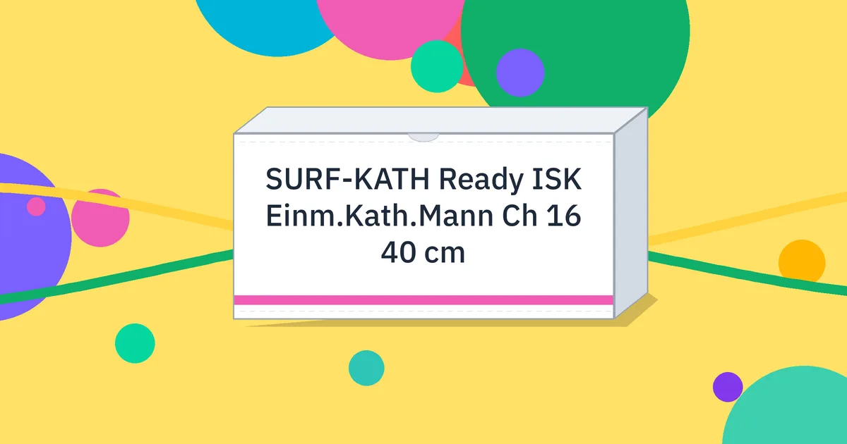 Symbolbild: Packung mit der Aufschrift SURF-KATH Ready ISK Einm.Kath.Mann Ch 16 40 cm (PZN 20916149) – Verfügbarkeit und Bezug in Apotheken in Frankfurt am Main