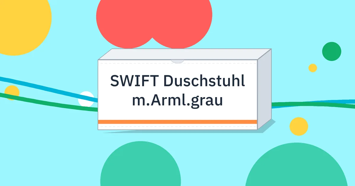 Symbolbild: Packung mit der Aufschrift SWIFT Duschstuhl m.Arml.grau (PZN 07743655) – Verfügbarkeit und Bezug in Apotheken in Frankfurt am Main