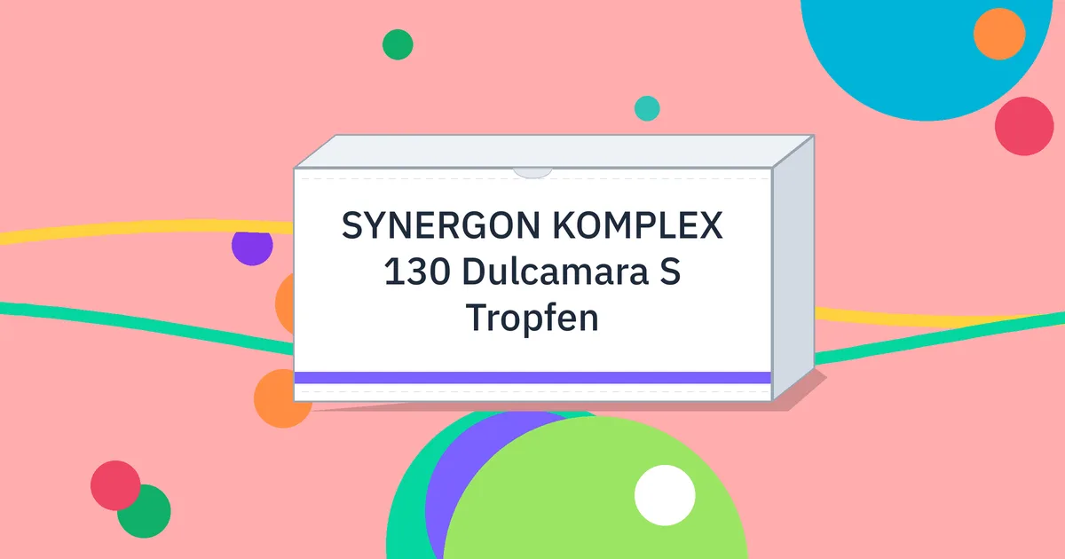 Symbolbild: Packung mit der Aufschrift SYNERGON KOMPLEX 130 Dulcamara S Tropfen (PZN 19874552) – Verfügbarkeit und Bezug in Apotheken in Frankfurt am Main