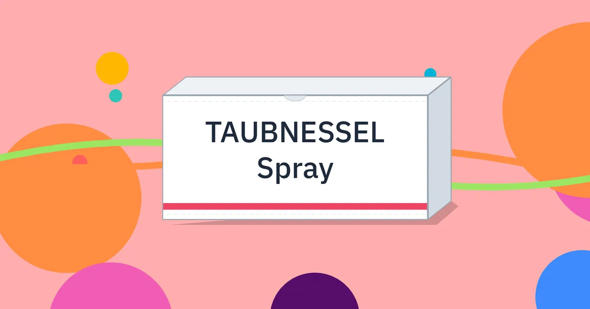 Symbolbild: Packung mit der Aufschrift TAUBNESSEL Spray (PZN 11713772) – Verfügbarkeit und Bezug in Apotheken in Frankfurt am Main