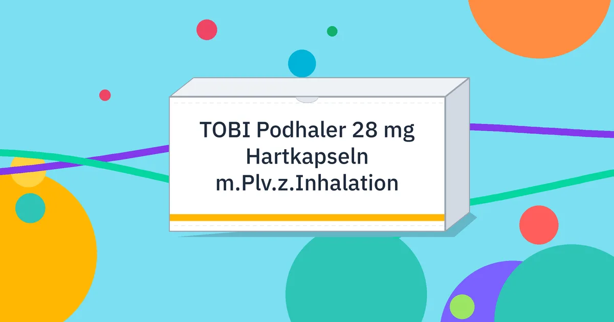 Symbolbild: Packung mit der Aufschrift TOBI Podhaler 28 mg Hartkapseln m.Plv.z.Inhalation (PZN 10021055) – Verfügbarkeit und Bezug in Apotheken in Frankfurt am Main
