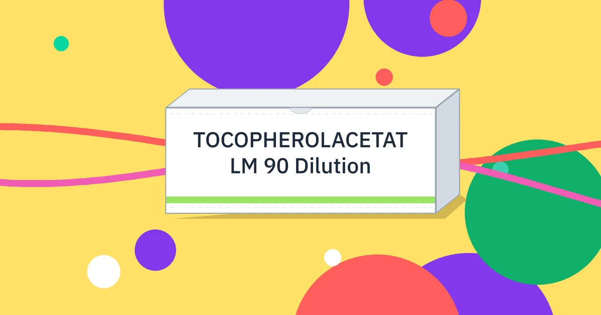 Symbolbild: Packung mit der Aufschrift TOCOPHEROLACETAT LM 90 Dilution (PZN 13225077) – Verfügbarkeit und Bezug in Apotheken in Frankfurt am Main