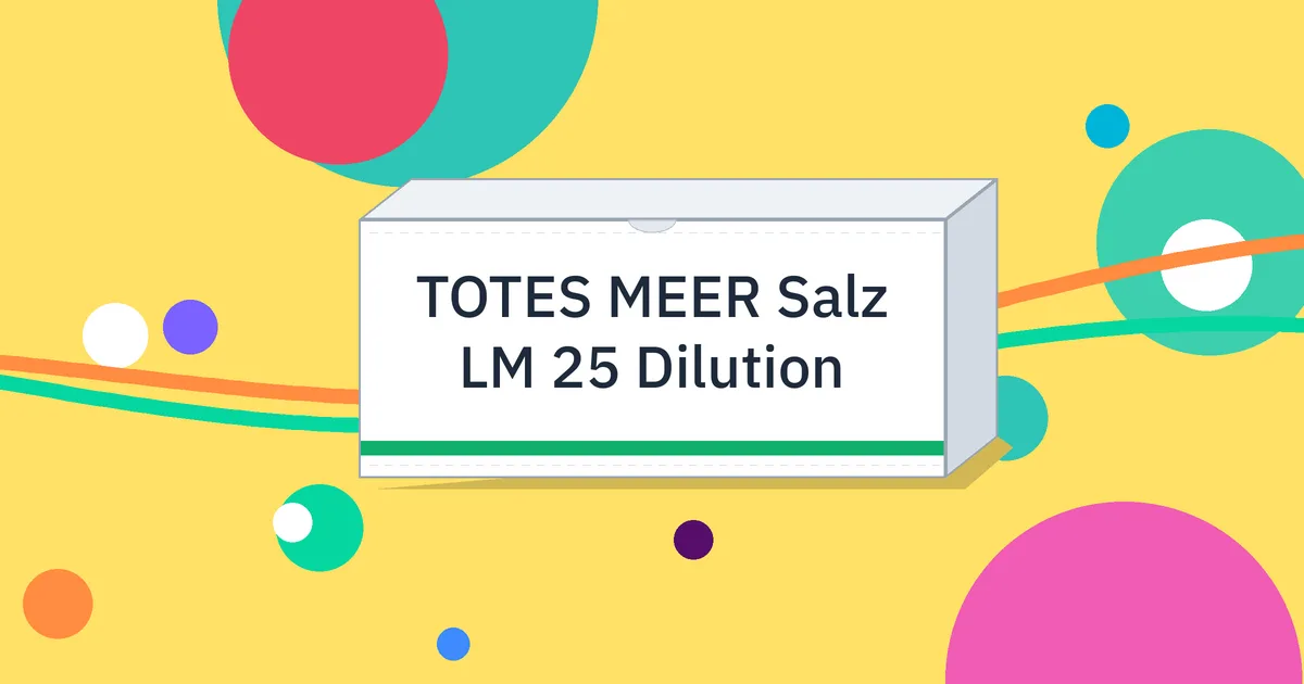 Symbolbild: Packung mit der Aufschrift TOTES MEER Salz LM 25 Dilution (PZN 13226355) – Verfügbarkeit und Bezug in Apotheken in Frankfurt am Main