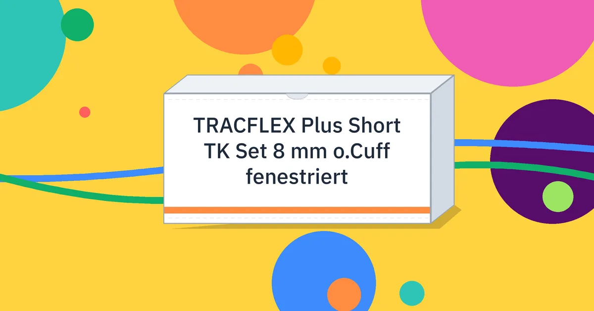 Symbolbild: Packung mit der Aufschrift TRACFLEX Plus Short TK Set 8 mm o.Cuff fenestriert (PZN 20934041) – Verfügbarkeit und Bezug in Apotheken in Frankfurt am Main