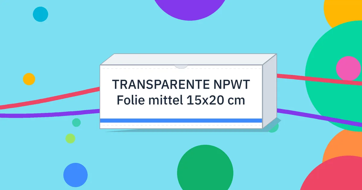 Symbolbild: Packung mit der Aufschrift TRANSPARENTE NPWT Folie mittel 15x20 cm (PZN 05452273) – Verfügbarkeit und Bezug in Apotheken in Frankfurt am Main