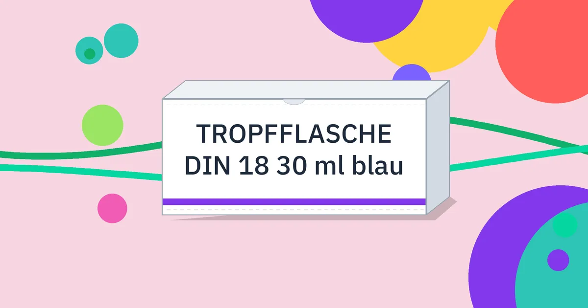 Symbolbild: Packung mit der Aufschrift TROPFFLASCHE DIN 18 30 ml blau (PZN 15586655) – Verfügbarkeit und Bezug in Apotheken in Frankfurt am Main