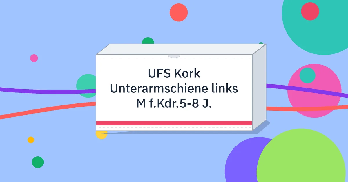Symbolbild: Packung mit der Aufschrift UFS Kork Unterarmschiene links M f.Kdr.5-8 J. (PZN 04810463) – Verfügbarkeit und Bezug in Apotheken in Frankfurt am Main