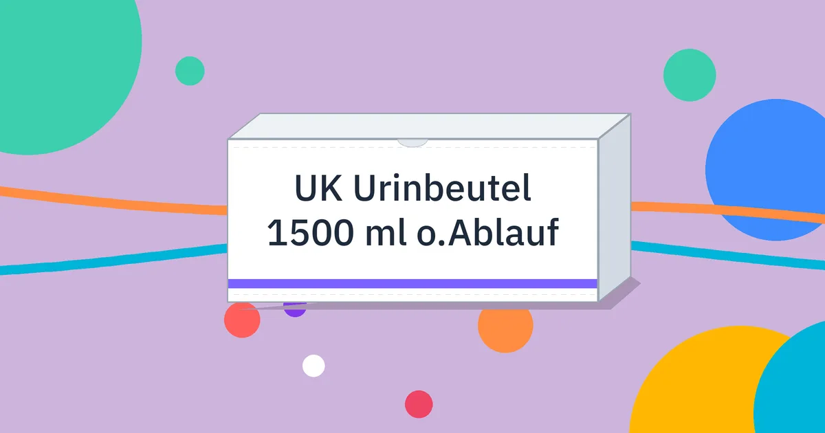 Symbolbild: Packung mit der Aufschrift UK Urinbeutel 1500 ml o.Ablauf (PZN 07573348) – Verfügbarkeit und Bezug in Apotheken in Frankfurt am Main