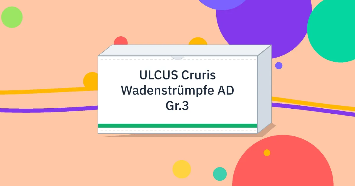 Symbolbild: Packung mit der Aufschrift ULCUS Cruris Wadenstrümpfe AD Gr.3 (PZN 18779805) – Verfügbarkeit und Bezug in Apotheken in Frankfurt am Main