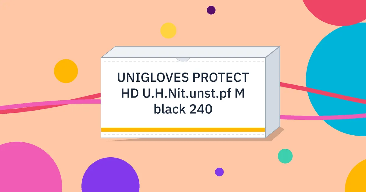 Symbolbild: Packung mit der Aufschrift UNIGLOVES PROTECT HD U.H.Nit.unst.pf M black 240 (PZN 20189028) – Verfügbarkeit und Bezug in Apotheken in Frankfurt am Main