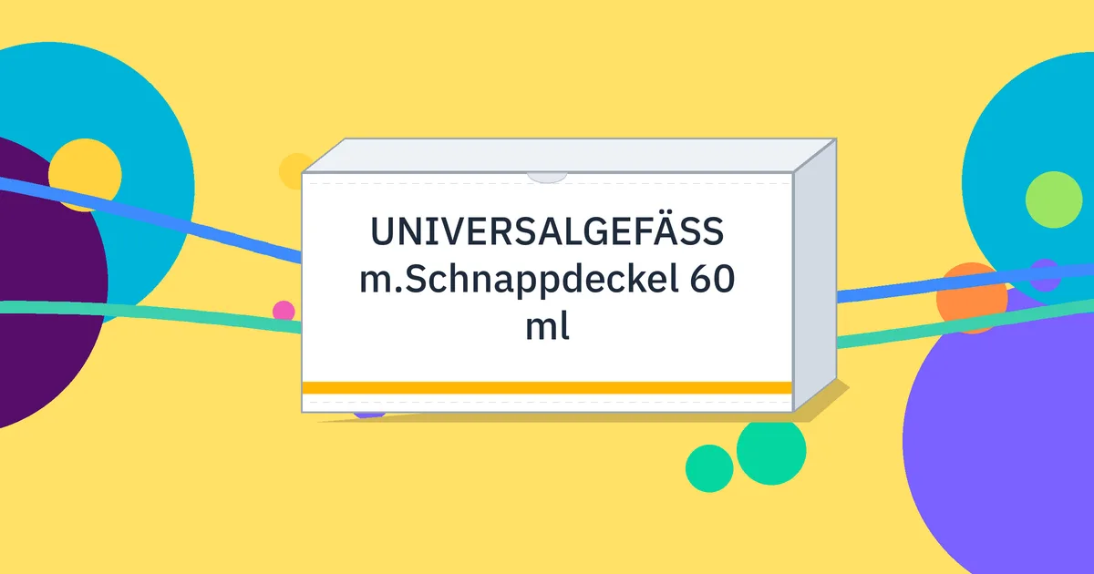 Symbolbild: Packung mit der Aufschrift UNIVERSALGEFÄSS m.Schnappdeckel 60 ml (PZN 10401533) – Verfügbarkeit und Bezug in Apotheken in Frankfurt am Main